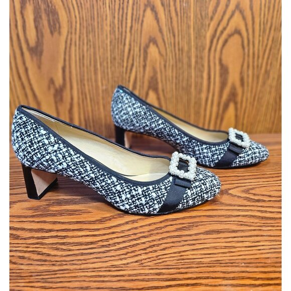 Talbots | Shoes | Talbots Blackwhite Tweed Lowheel Pumps W Pearl Buckle ...
